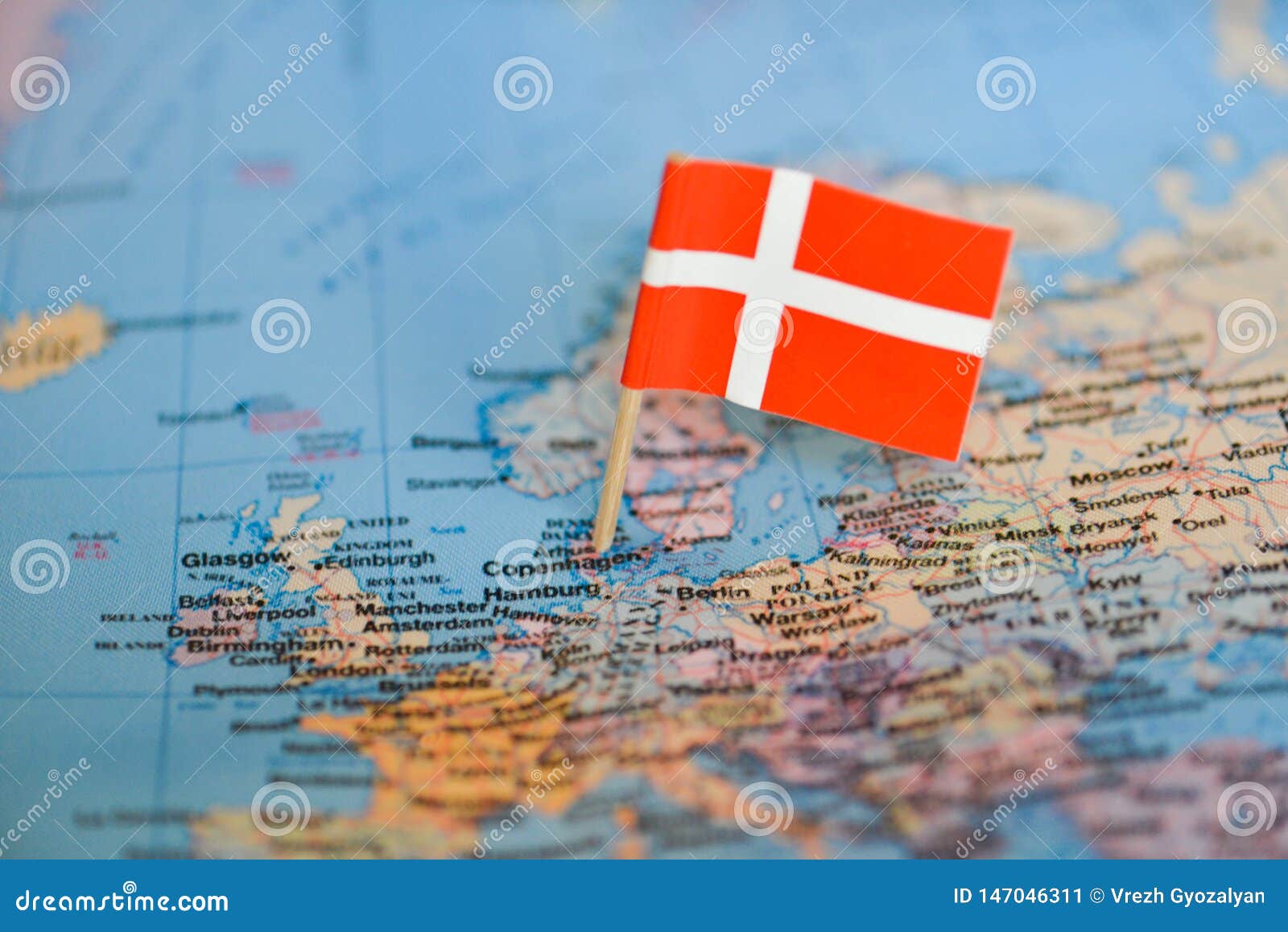 Map with flag of Denmark stock image. Image of close - 147046311