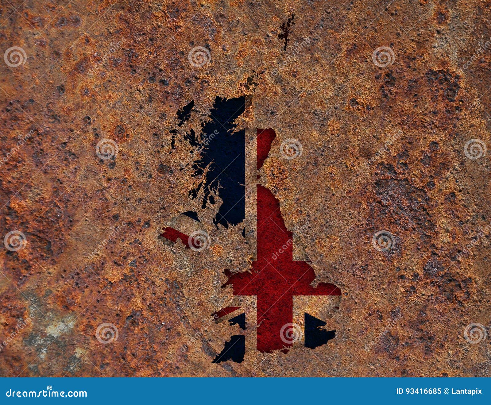 Map and Flag of Great Britain on Rusty Metal, Stock Image - Image of ...