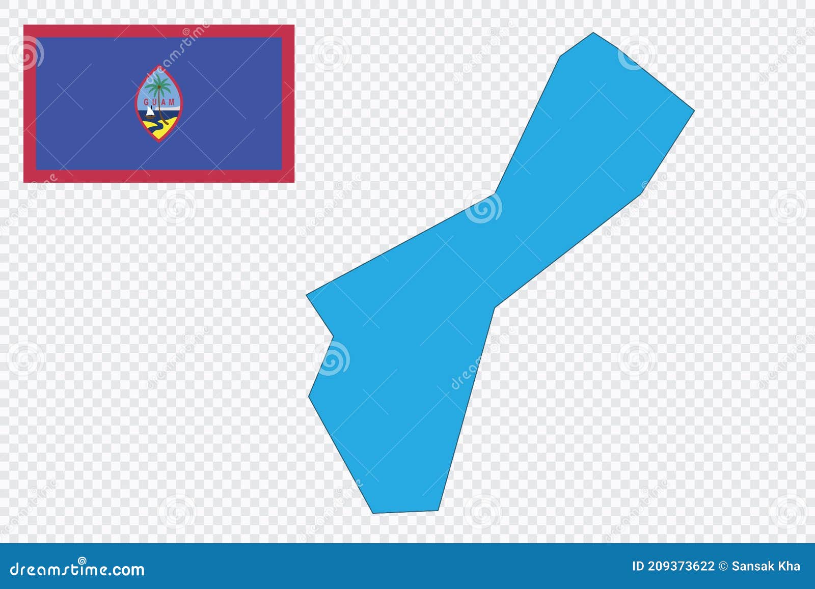 Guam Map Design With 3D Style. Blue Guam Map And National Flag. Simple ...
