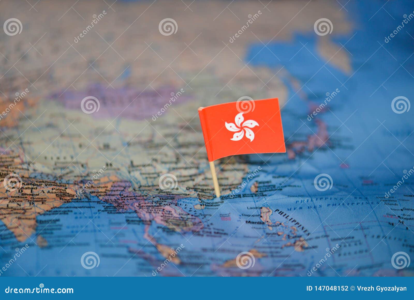 Map with flag of Hong Kong stock photo. Image of vacation - 147048152