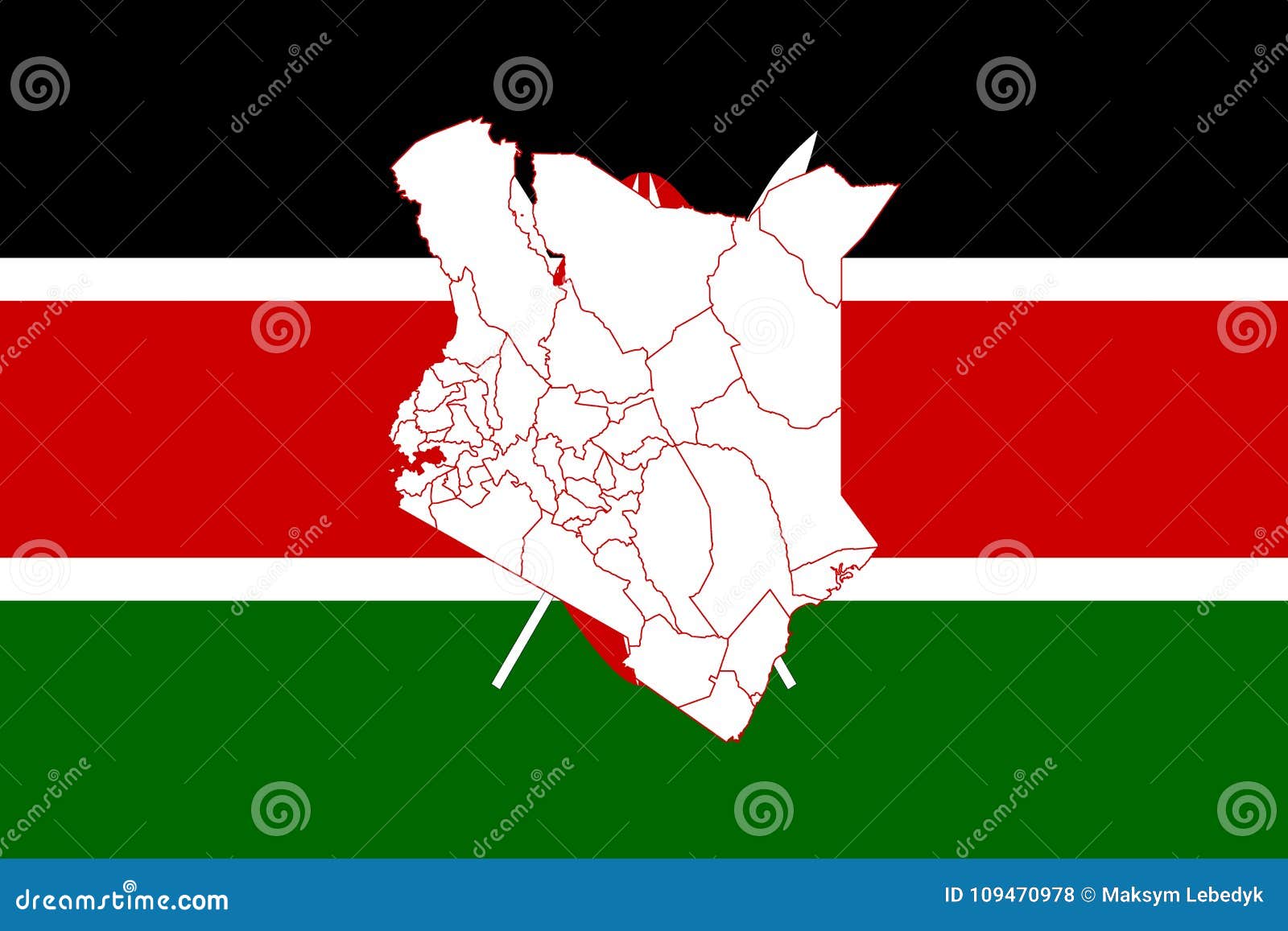 Map and flag of Kenya stock illustration. Illustration of national - 109470978