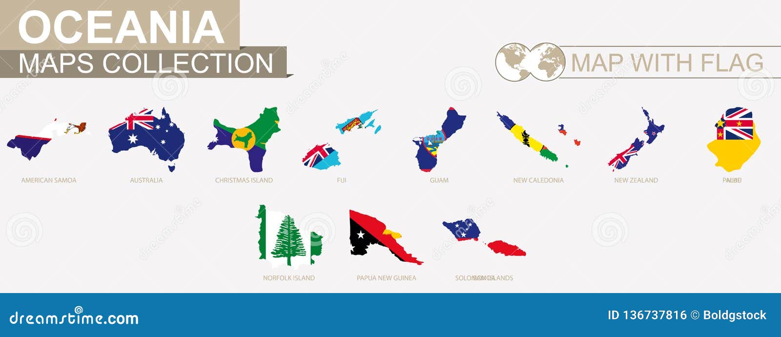 Oceanian Countries Detailed Map Collection, Blue Map Pin With Country ...