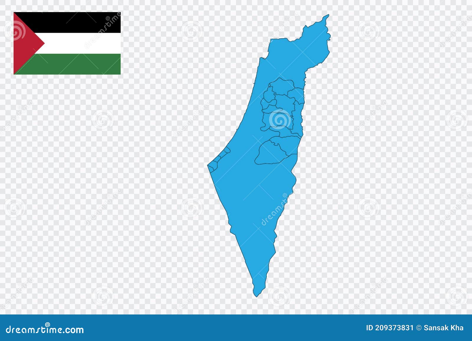 Palestine Map Design With 3D Style. Blue Palestine Map And National ...