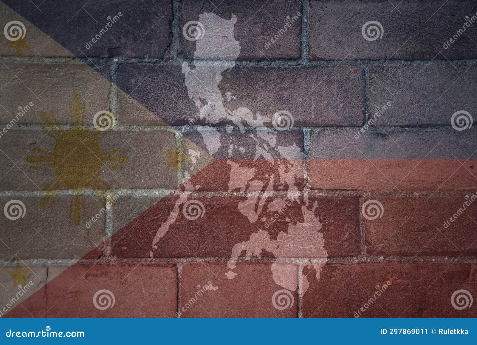 Map and Flag of Philippines on a Old Brick Wall Stock Illustration ...