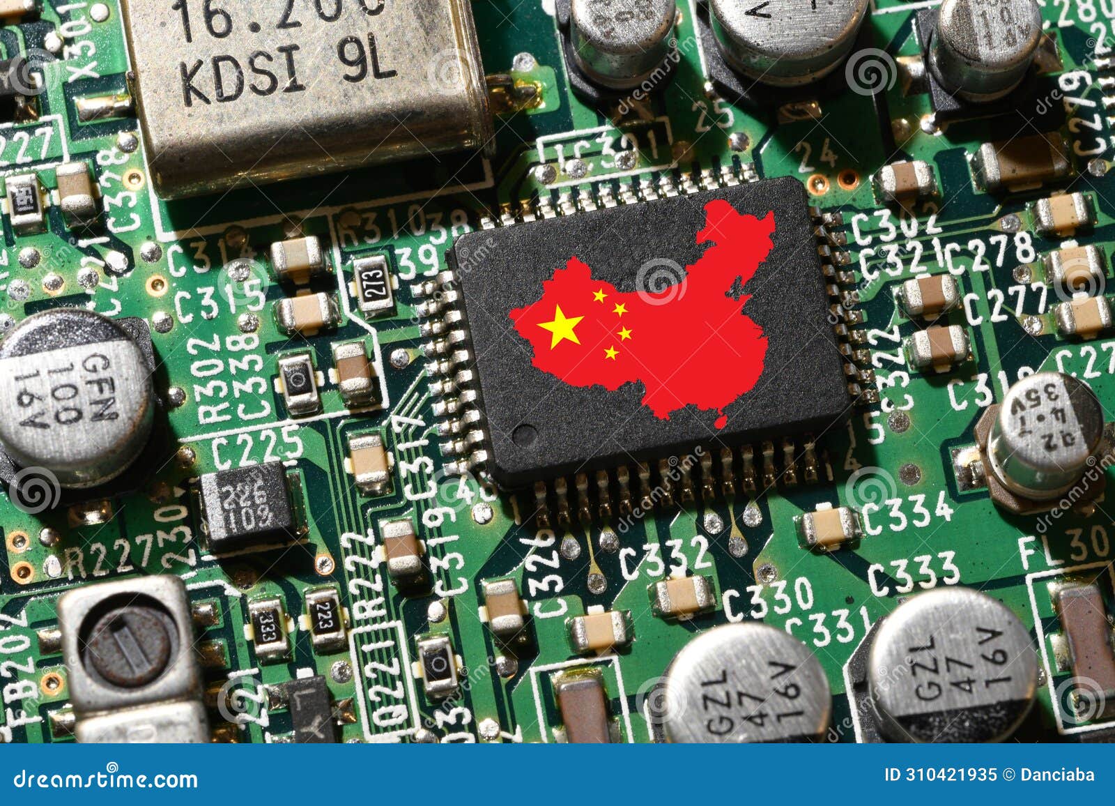 Map and Flag of the Republic of China on Microchip of a Printed ...