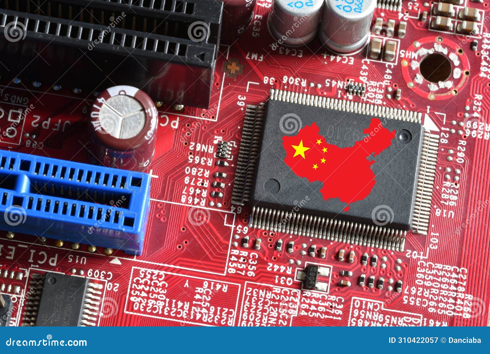 Map and Flag of the Republic of China on Microchip of a Printed ...