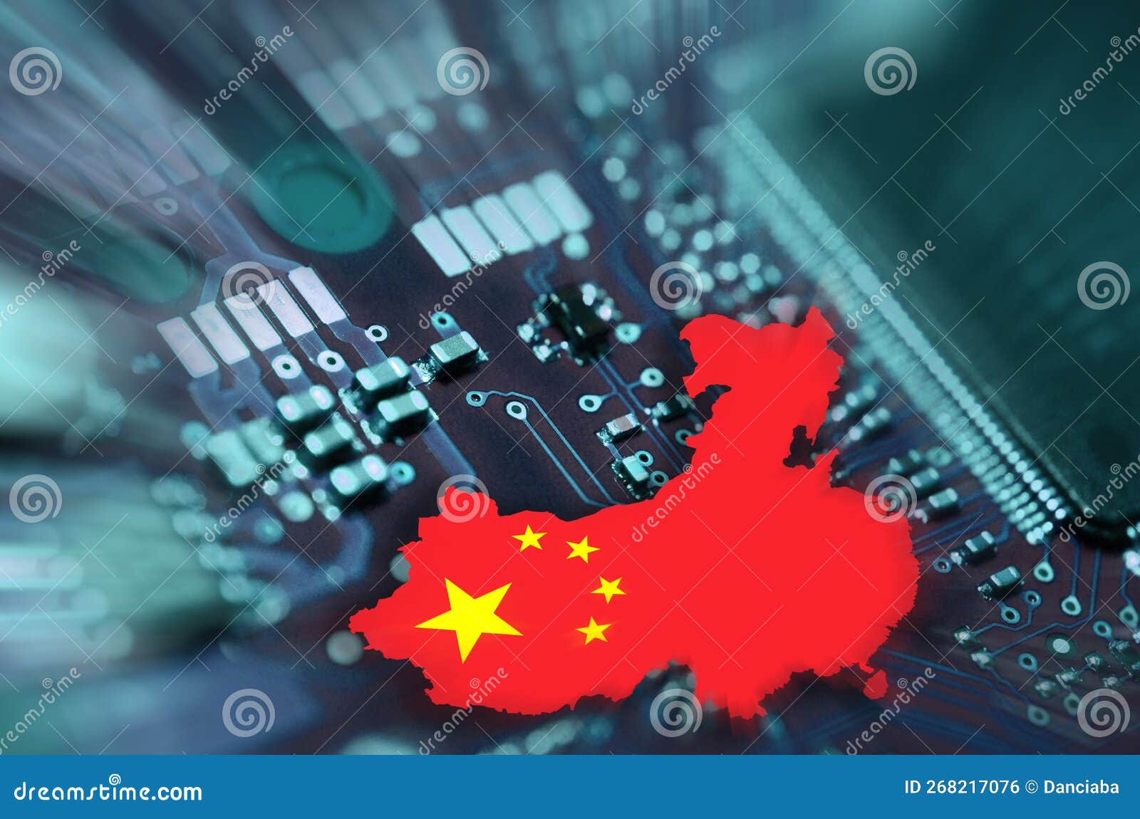 Map and Flag of the Republic of China on Microchips of a Printed ...