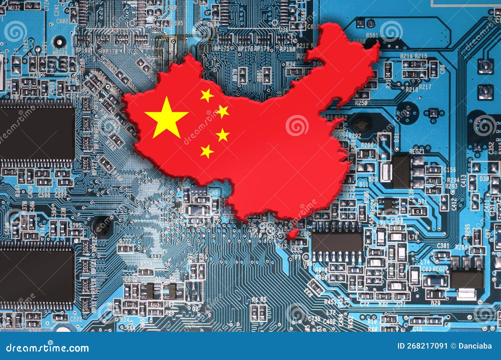 Map and Flag of the Republic of China on Microchips of a Printed ...