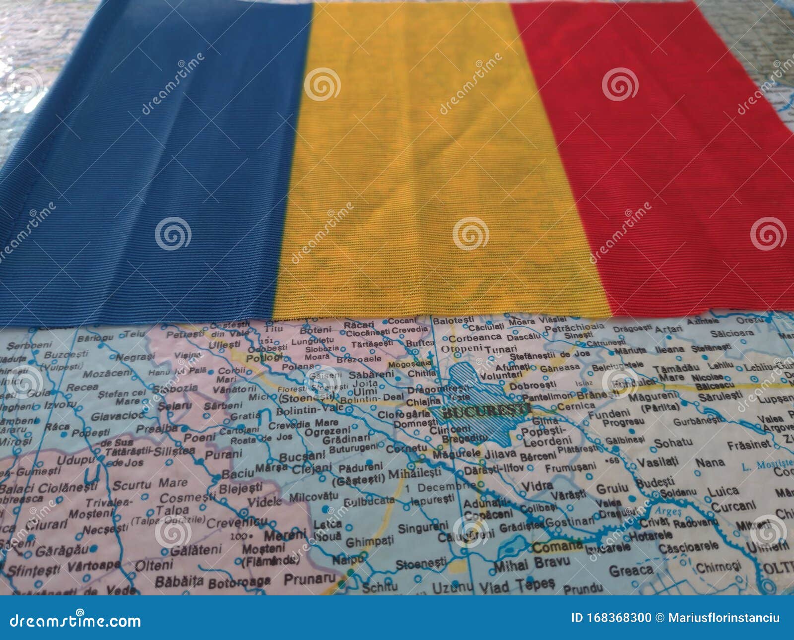 Map with the Flag of Romania and the Capital Bucharest Stock Photo ...