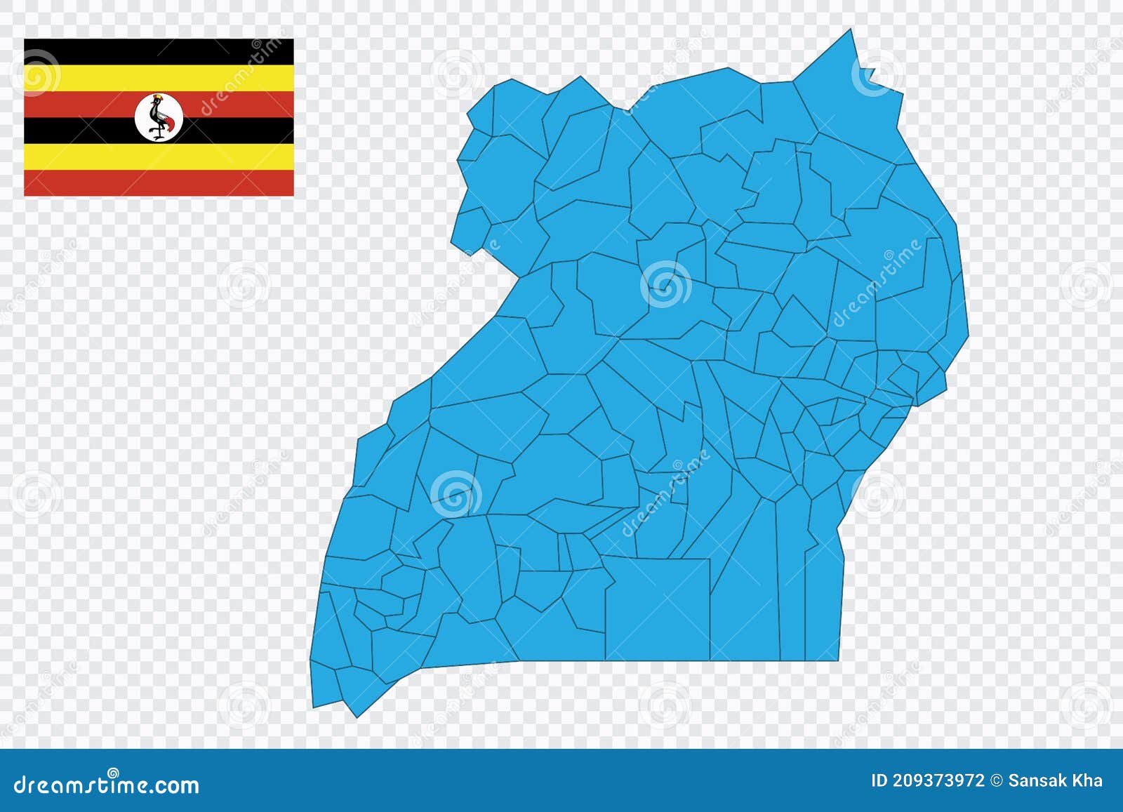 Uganda Map Design With 3D Style. Blue Uganda Map And National Flag ...