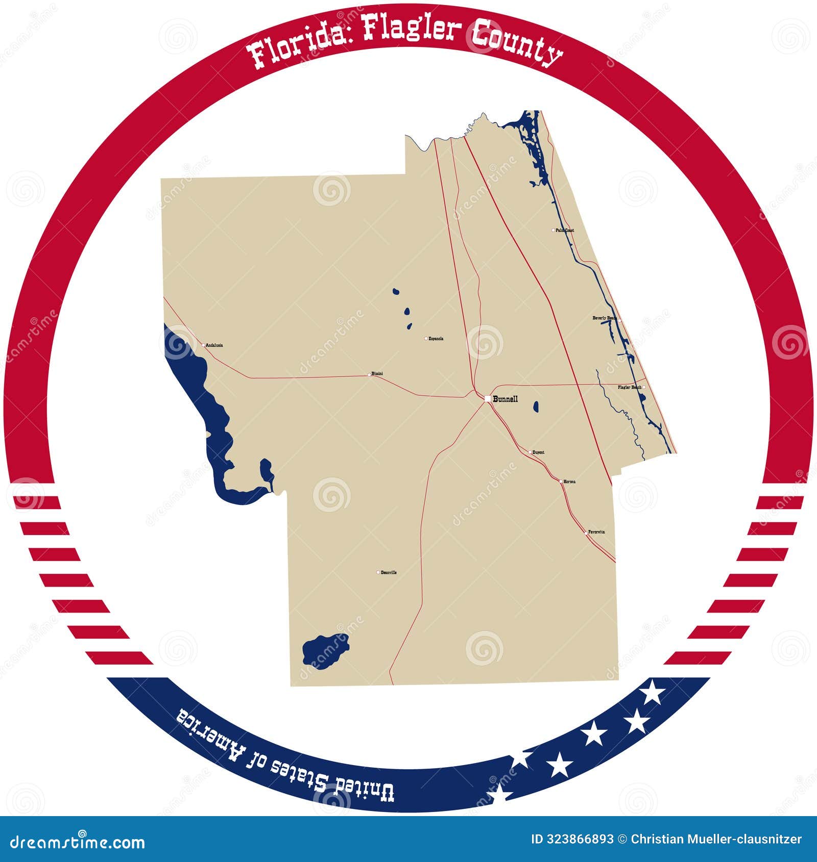 Map of Flagler County in Florida, USA Arranged. Stock Vector ...
