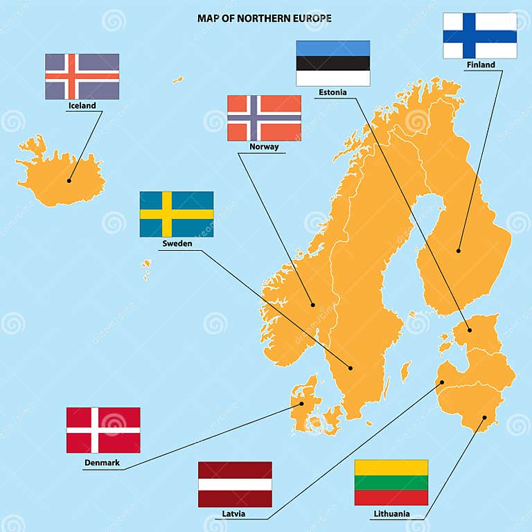 Map and Flags of North Europe Stock Vector - Illustration of school ...