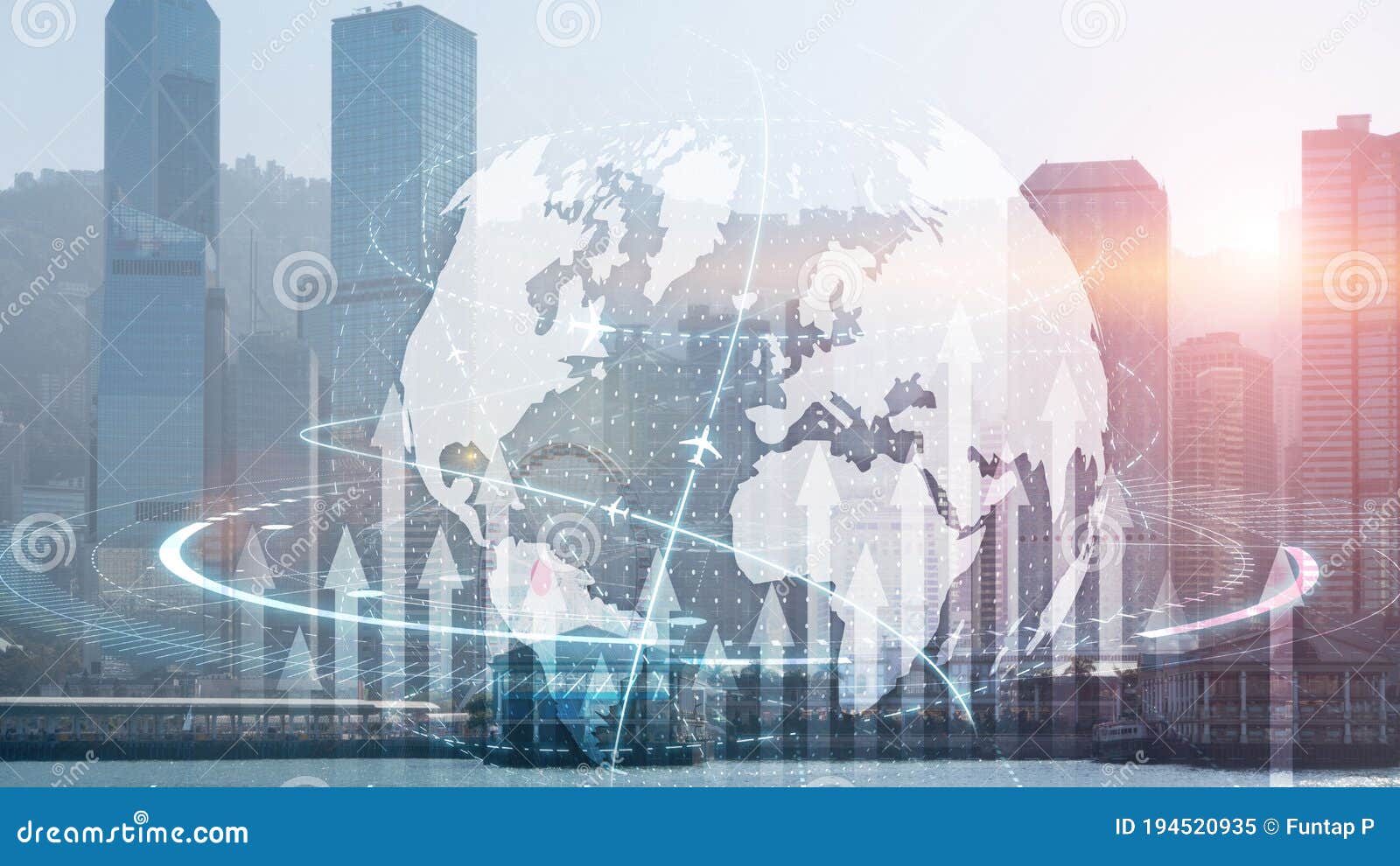 Map of Flight Routes Airplanes Network Use for Global Travel on 3d ...