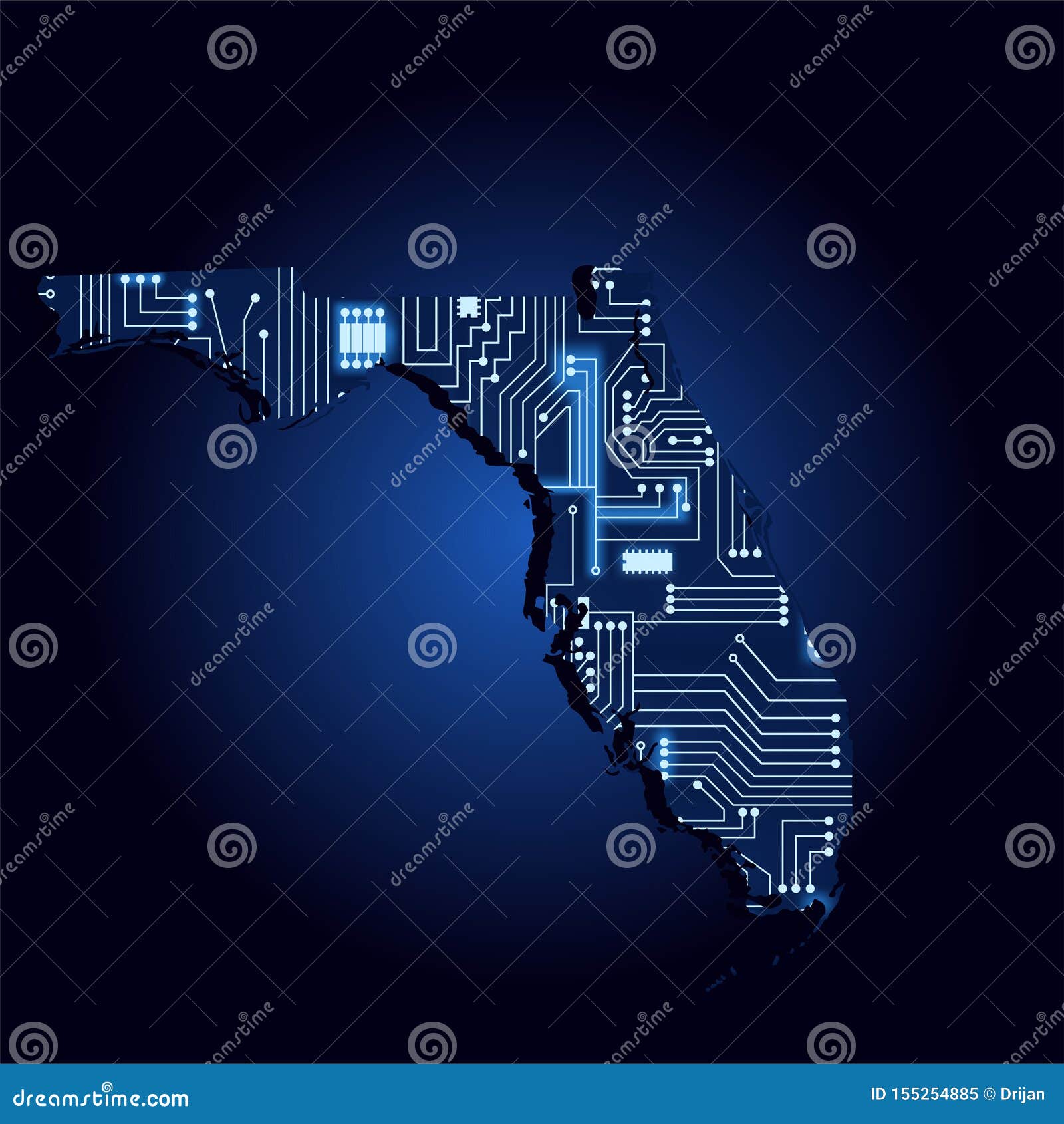 Map of Florida with Electronic Circuit Stock Vector - Illustration of ...