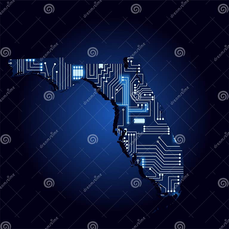 Map of Florida with Electronic Circuit Stock Vector - Illustration of ...