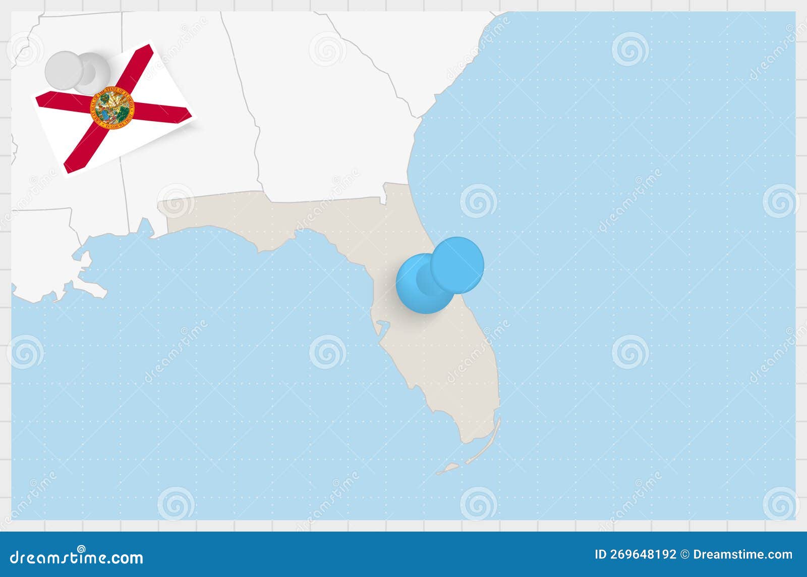 Map of Florida with a Pinned Blue Pin. Pinned Flag of Florida Stock ...