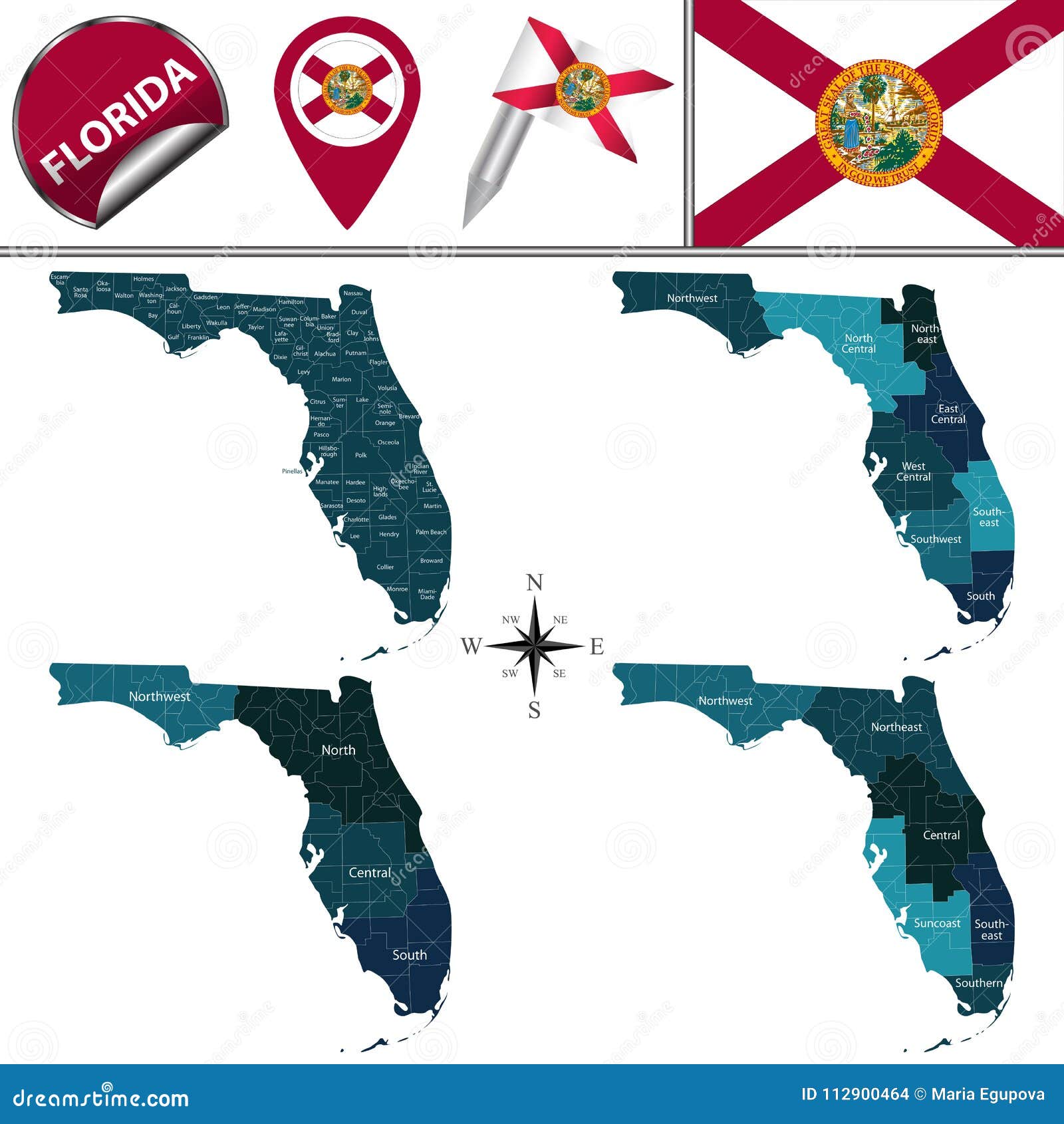 Map of Florida with Regions Stock Vector - Illustration of floridan ...