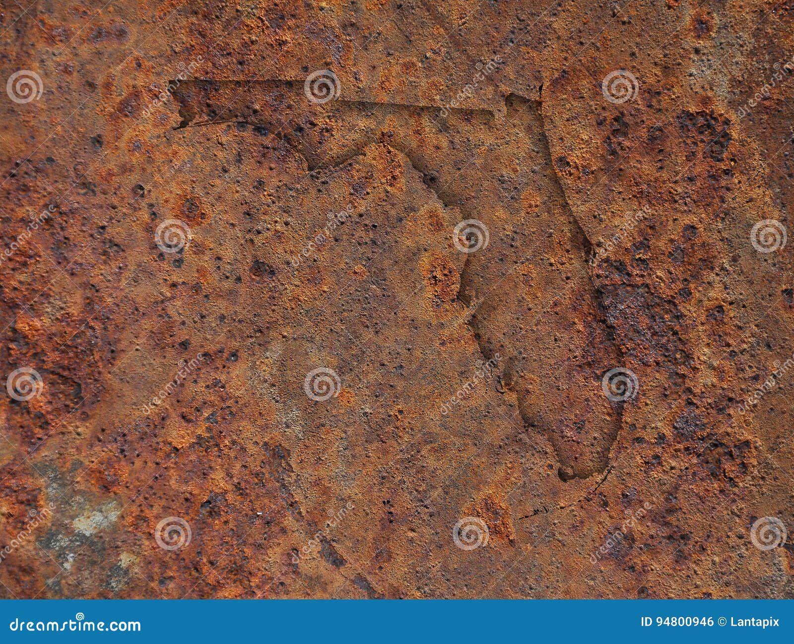 Map of Florida on Rusty Metal Stock Photo - Image of outline, dark ...