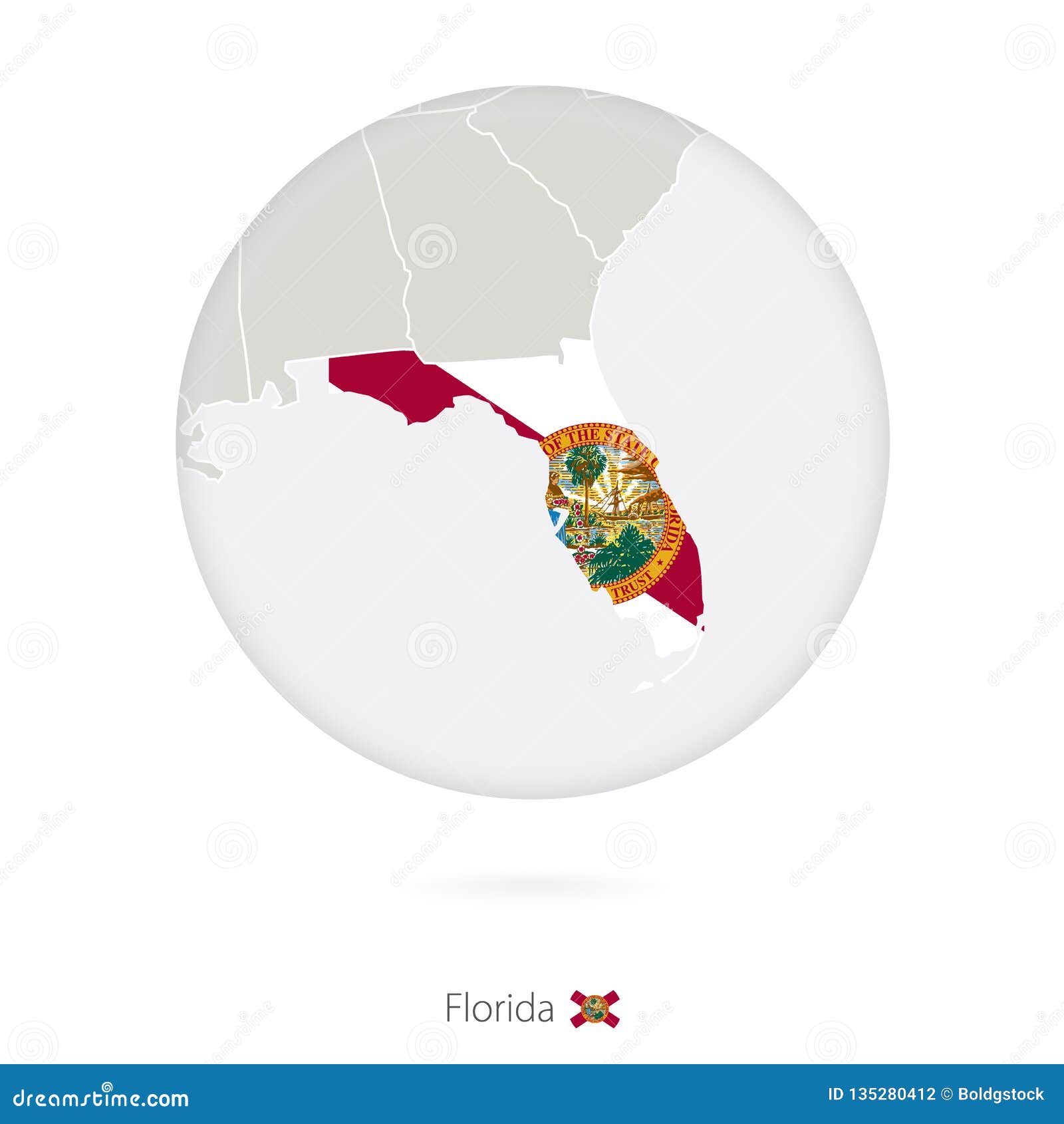Map of Florida State and Flag in a Circle Stock Vector - Illustration ...