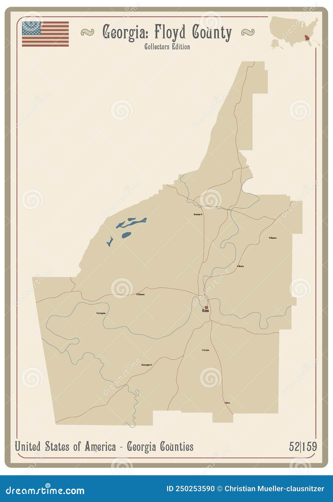 Map of Floyd County in Georgia Stock Vector - Illustration of seat ...