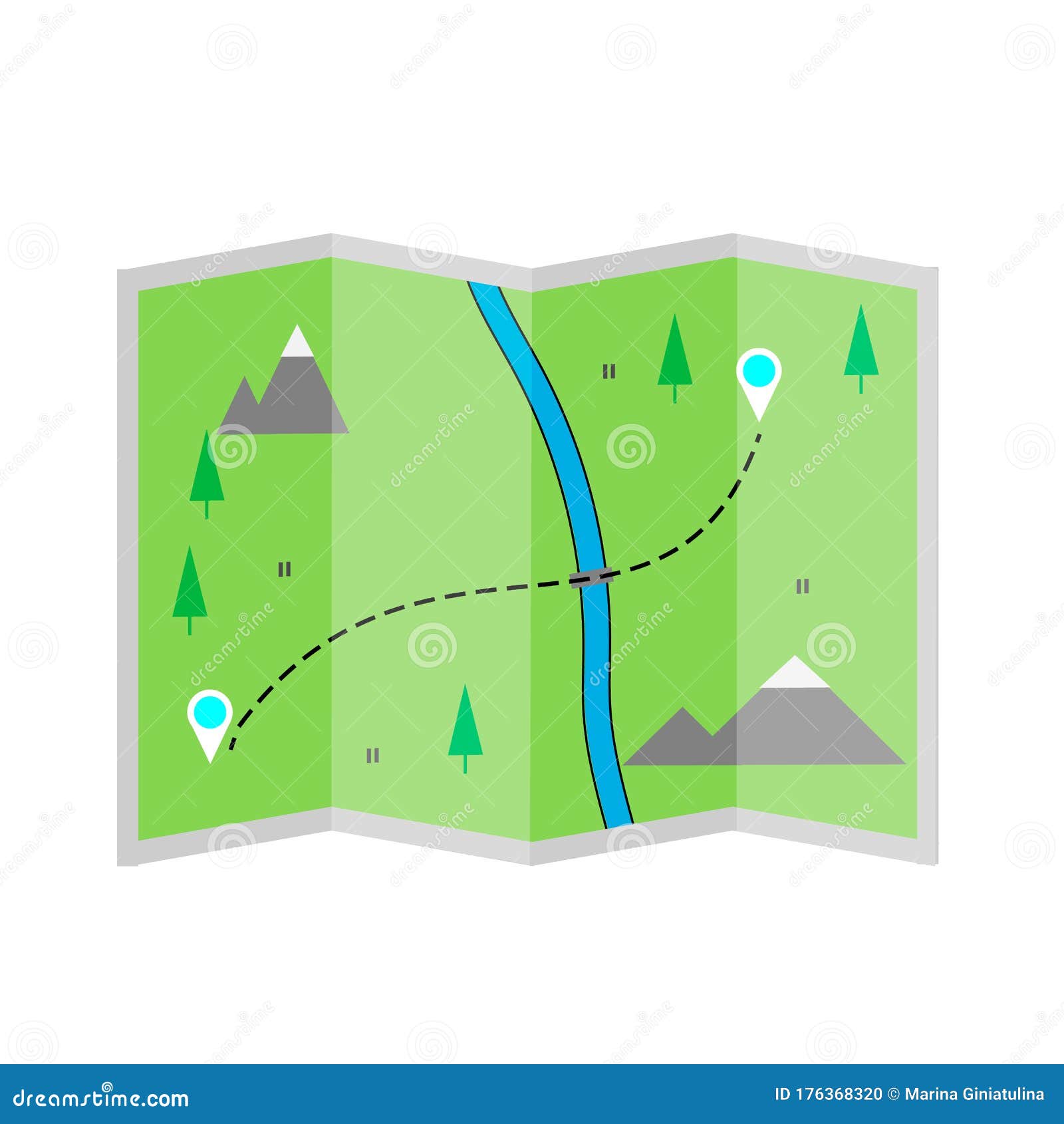 Map of a Forest Area with Mountains and a River. Orientation on the ...