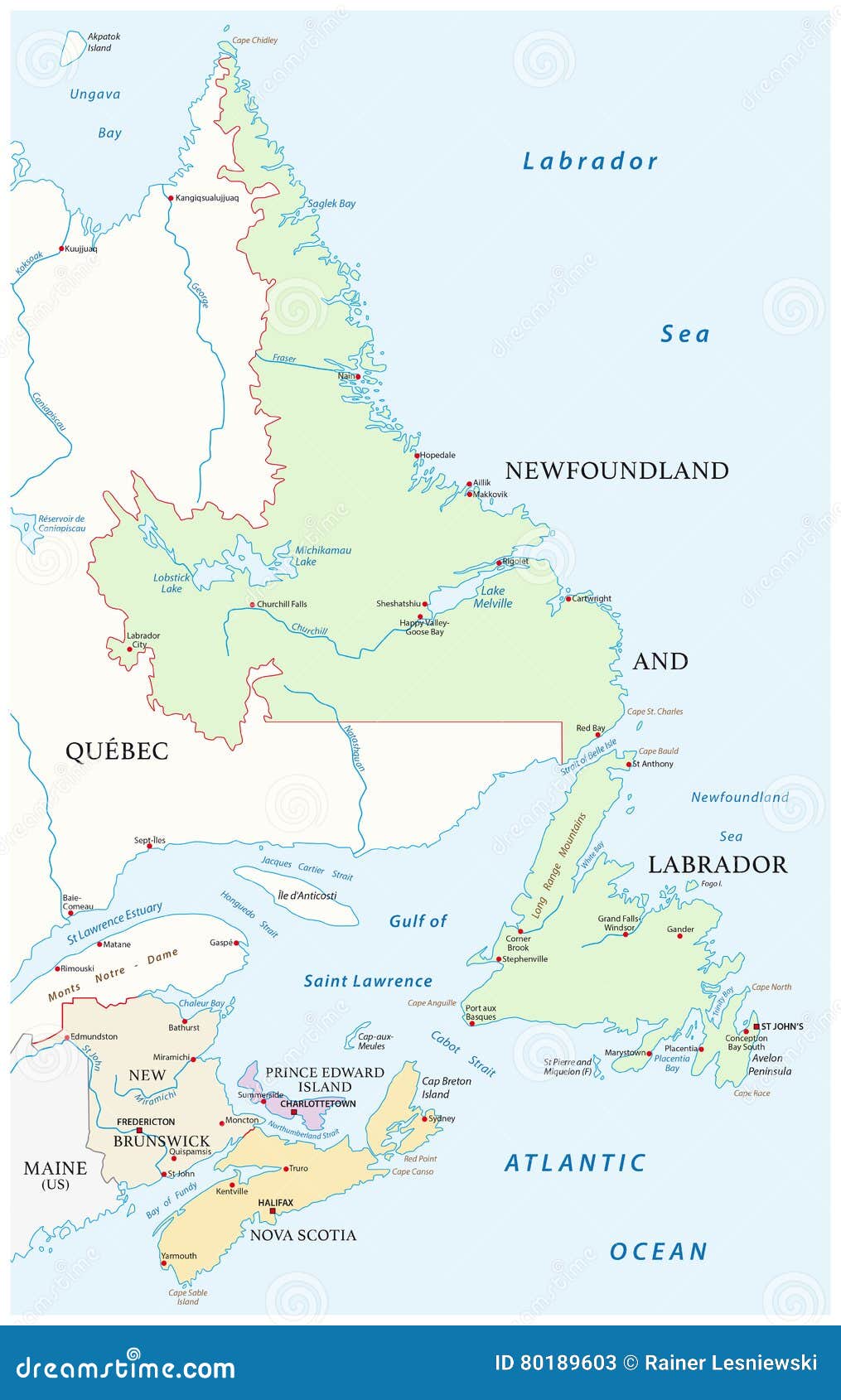 Map of the Four Canada Atlantic Provinces Stock Vector - Illustration ...