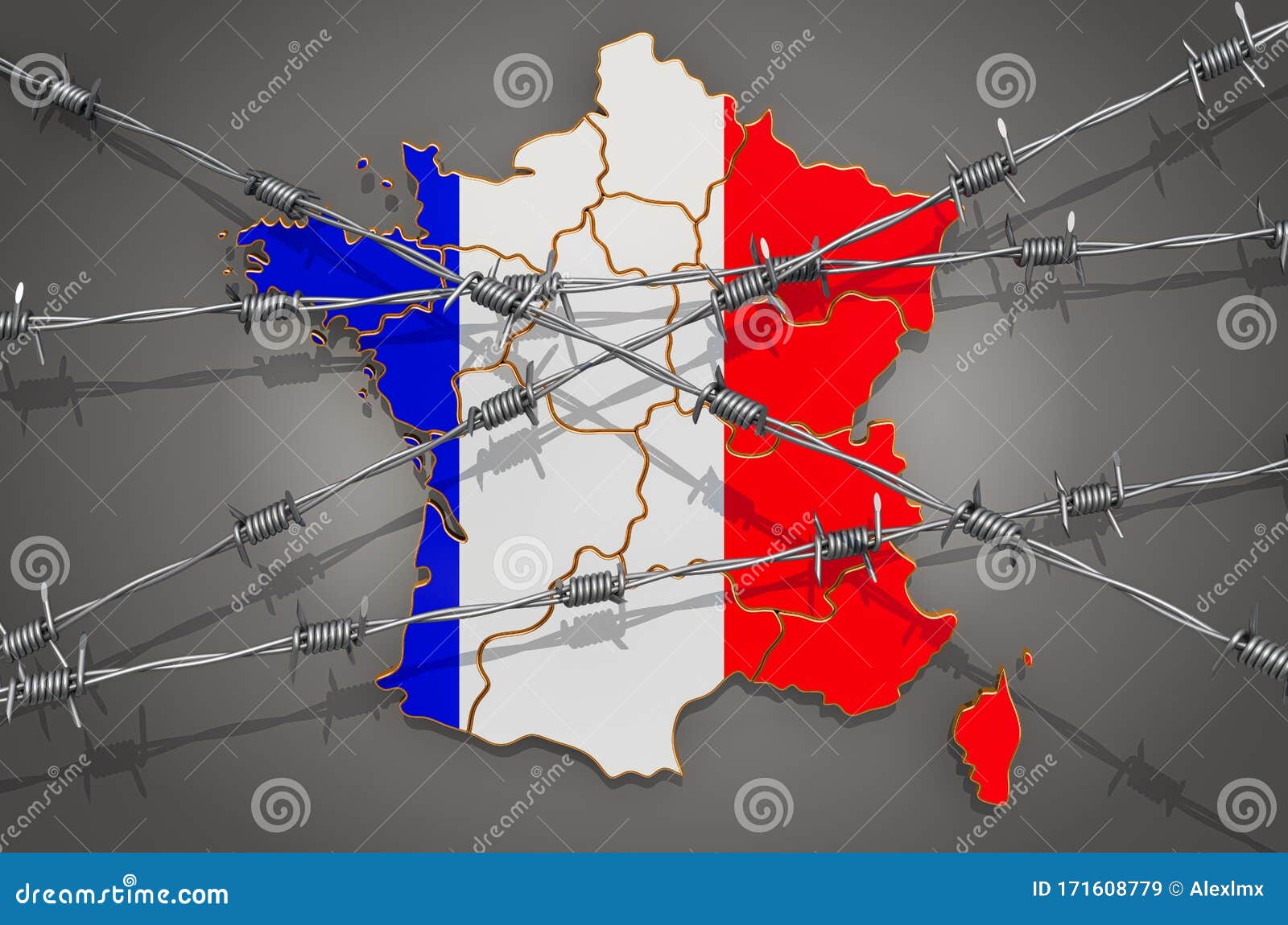 Map of France with Barbed Wire, 3D Rendering Stock Illustration ...
