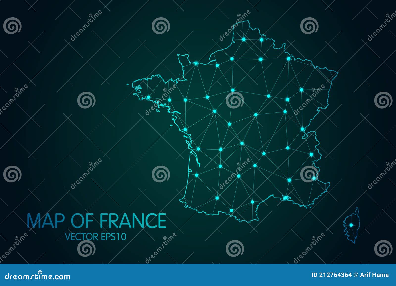 Map of France - with Glowing Point and Lines Scales on the Dark ...