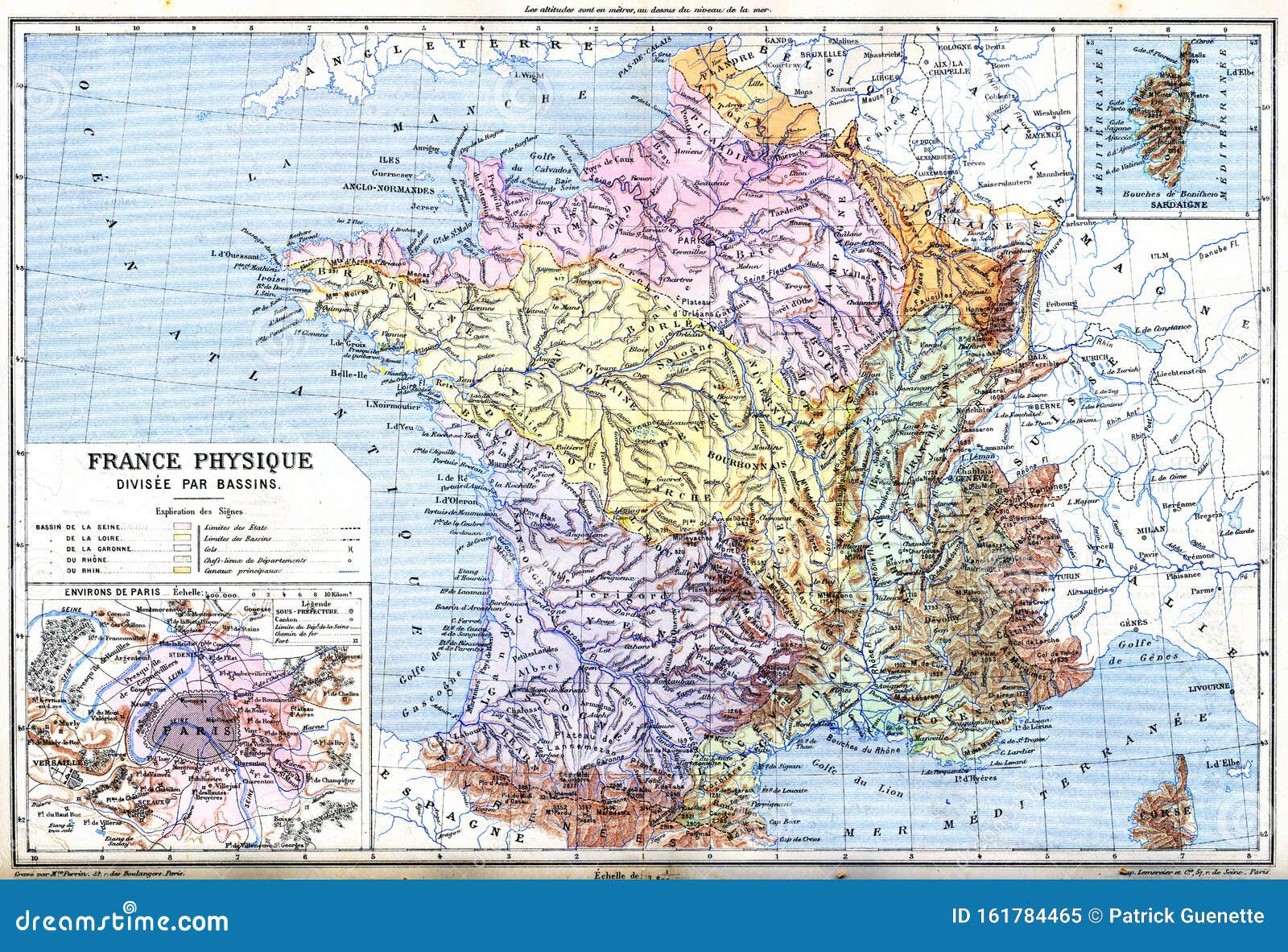 The Map- France Physical France - Divided into Basins Stock ...