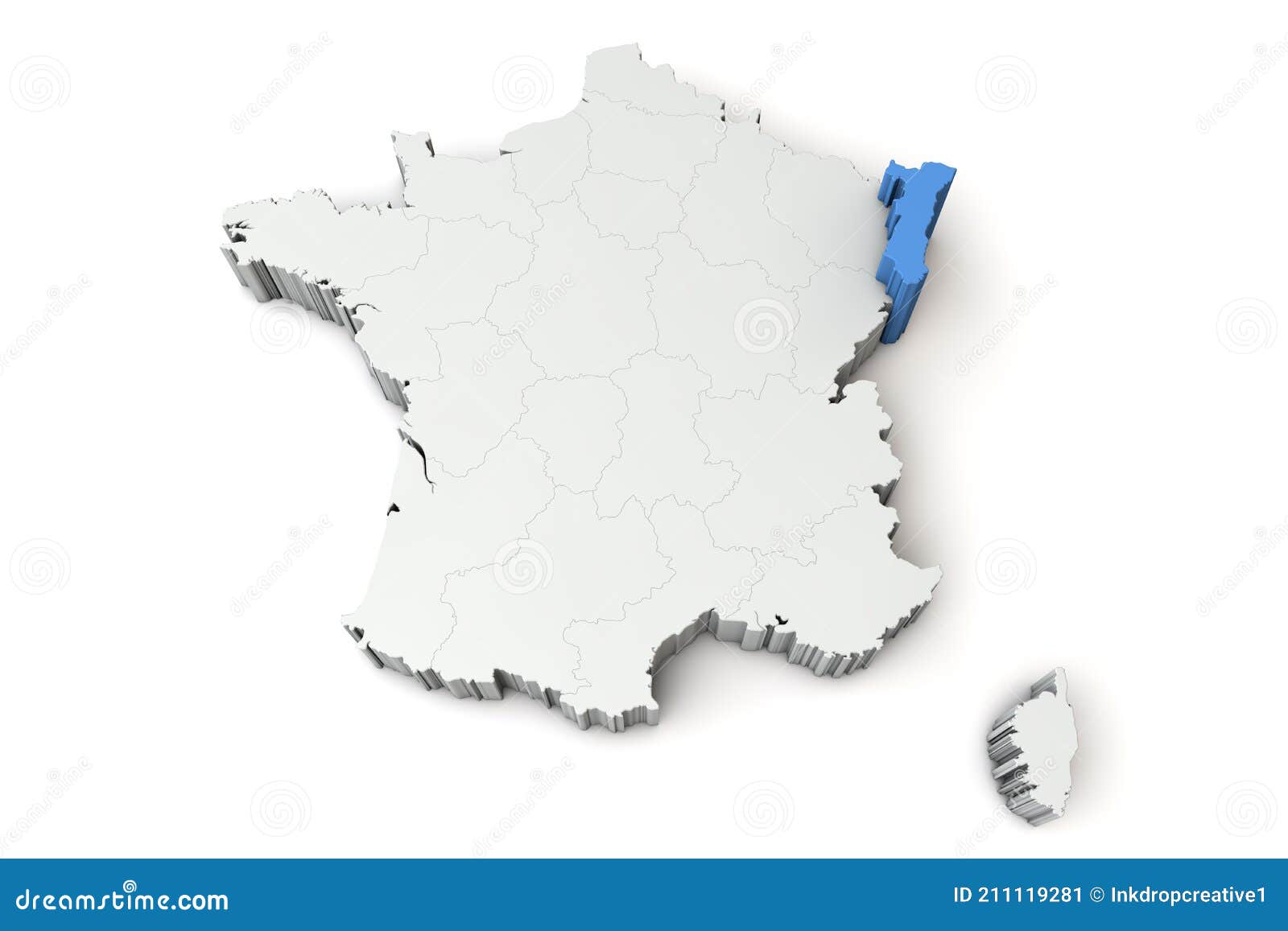 Map of France Showing Alsace Region. 3D Rendering Stock Illustration ...