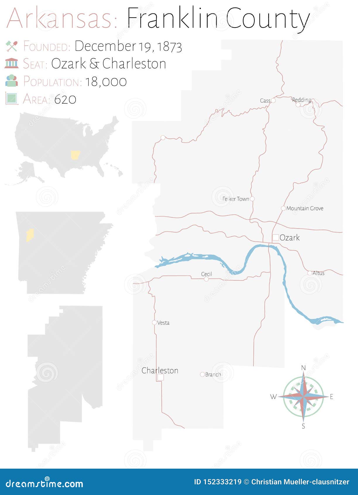 Map Of Franklin County In Tennessee State On White Background. Single ...