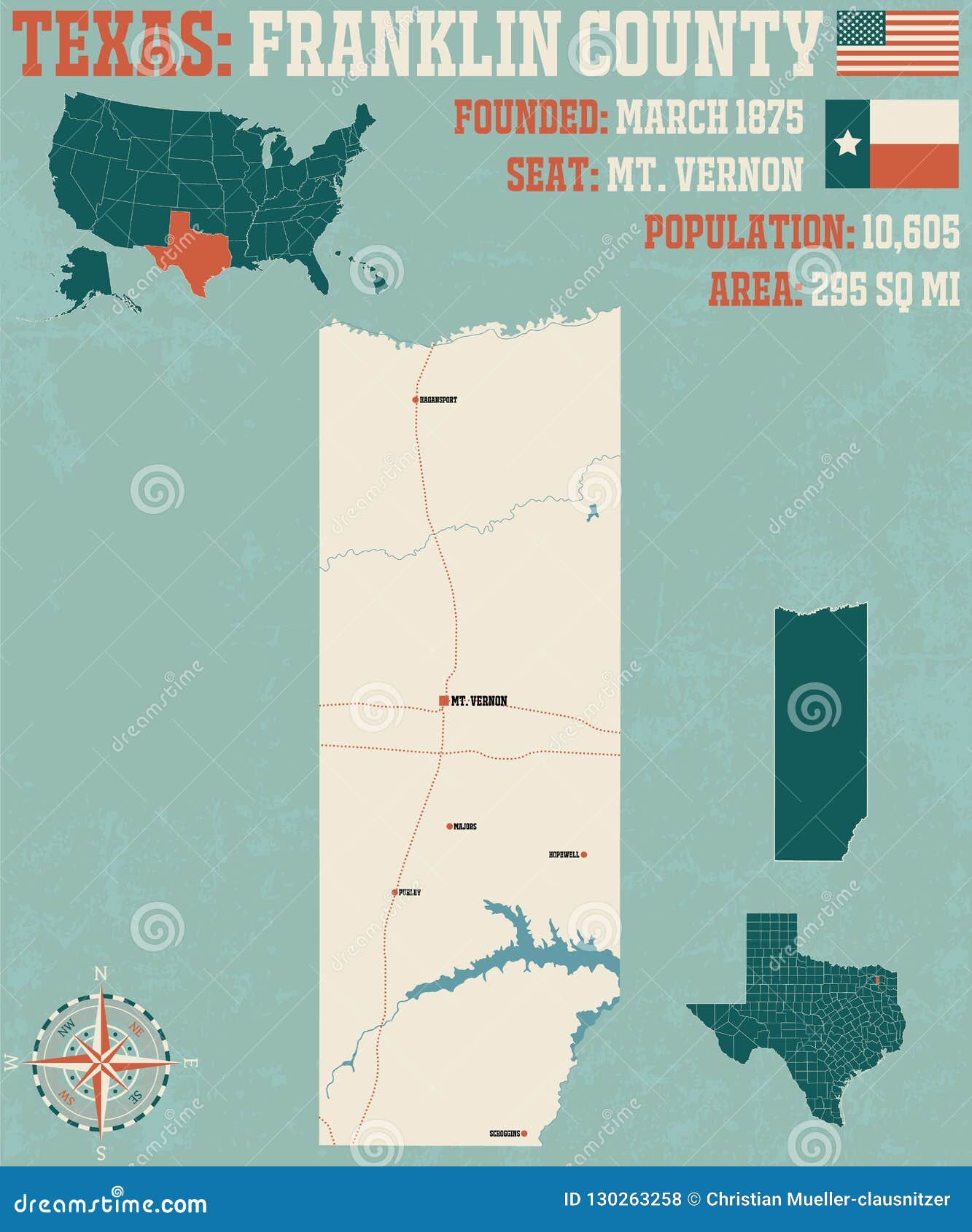 Map of Franklin County in Texas Stock Vector - Illustration of state ...