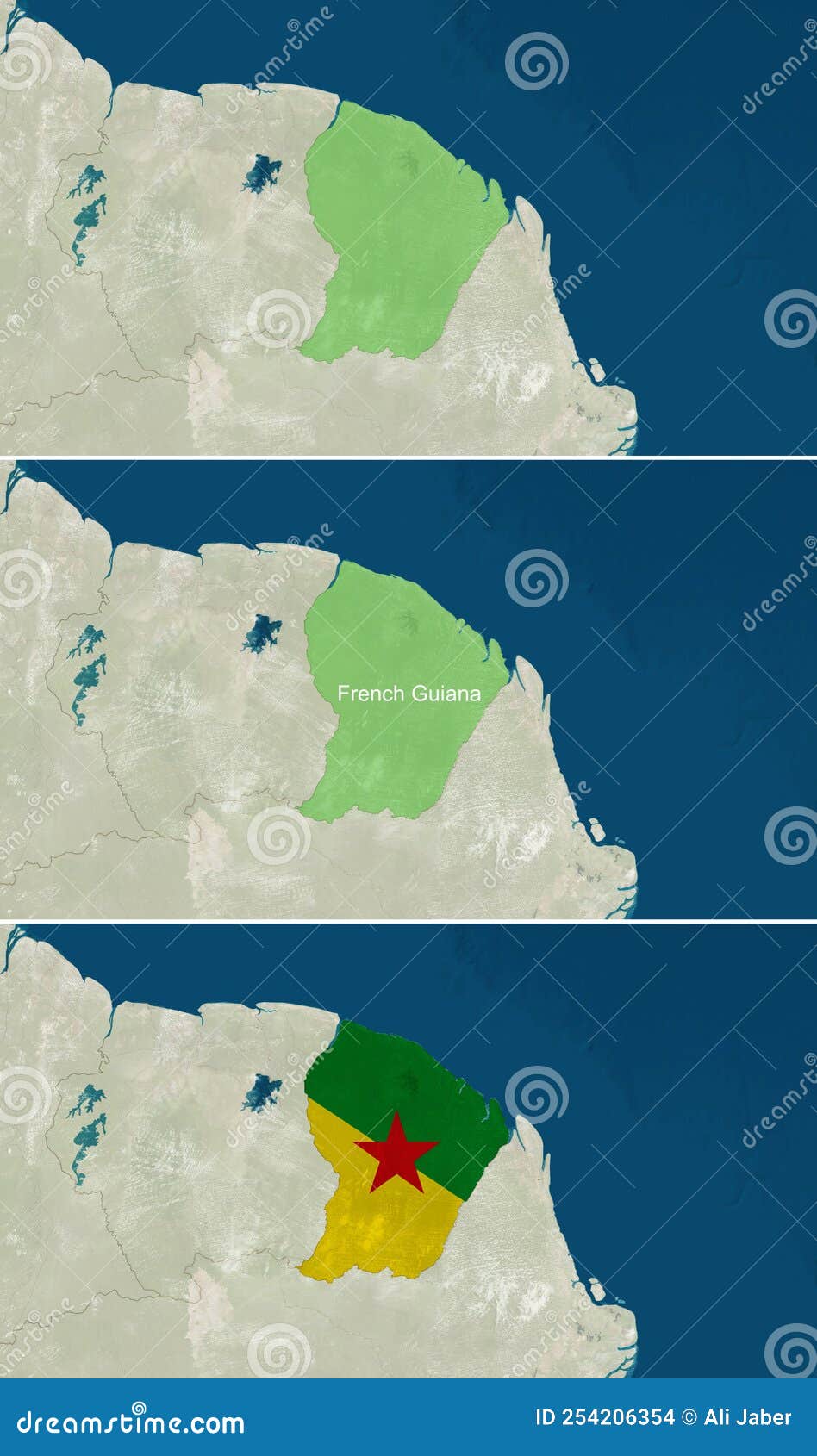 The Map of French Guiana with Text, Textless, and with Flag Stock ...