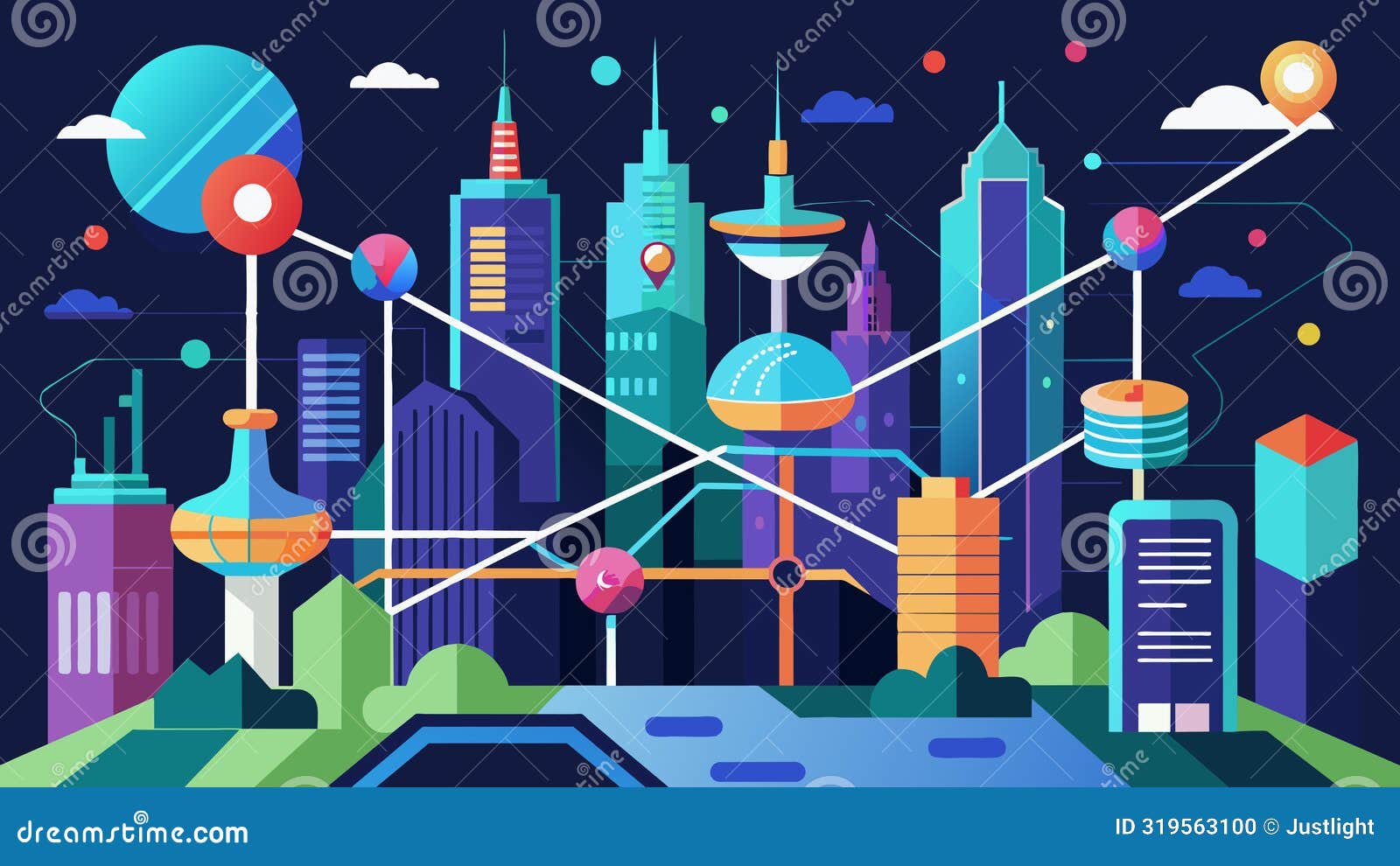 The Map of a Futuristic Metropolis Was Dotted with Colorful Data Points ...