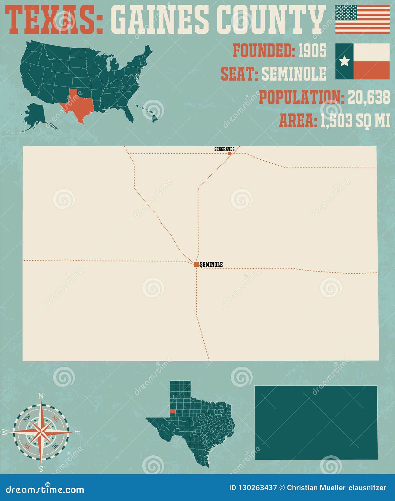 Map Of Gaines County In Texas Cartoon Vector | CartoonDealer.com #130263437