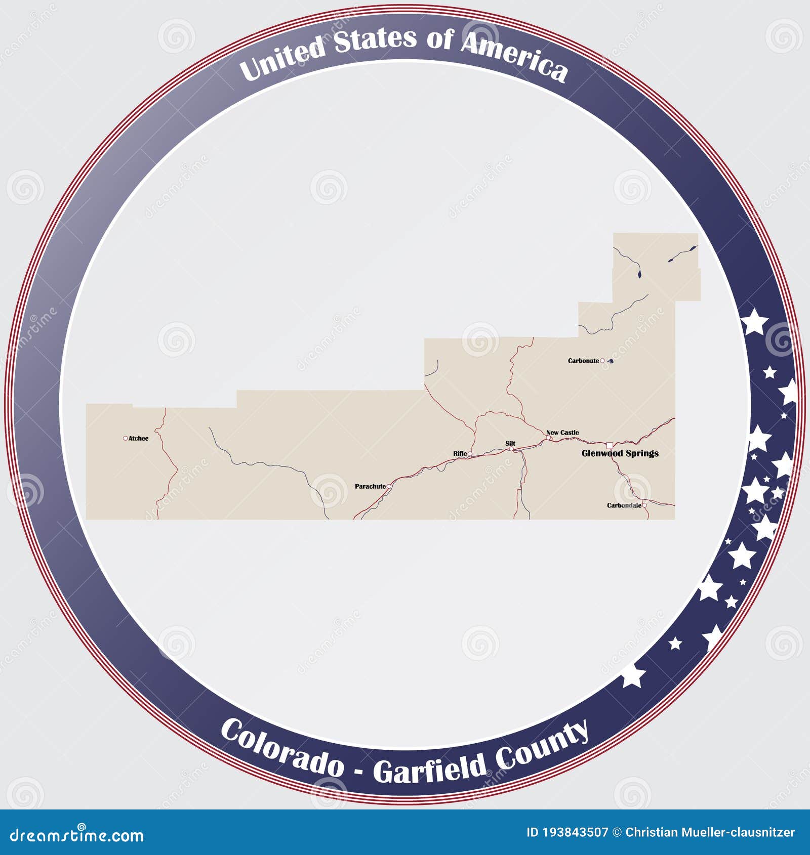 Map of Garfield County in Colorado Stock Vector - Illustration of ...