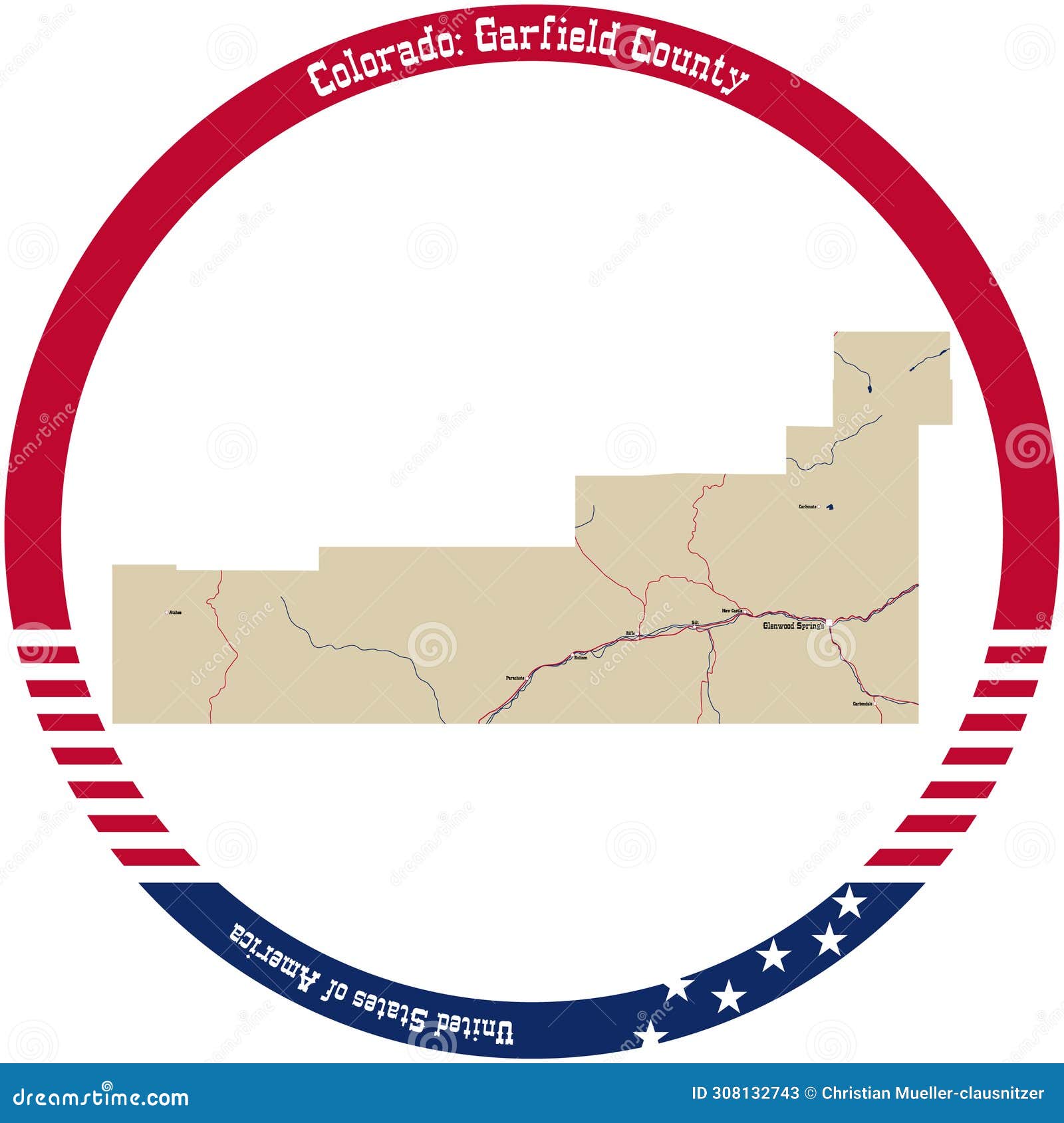 Map of Garfield County in Colorado, USA Stock Vector - Illustration of ...