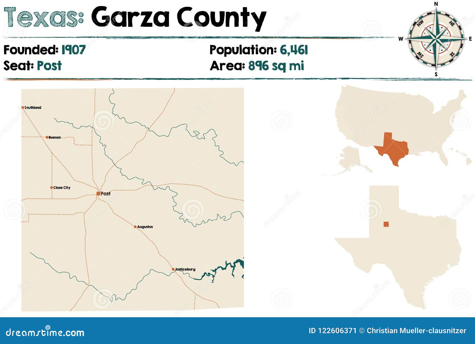 Map of Garza County in Texas Stock Vector - Illustration of nation ...