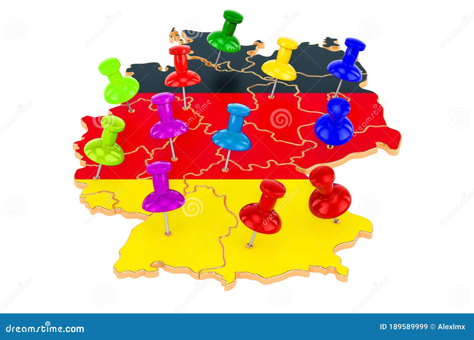 Map of Germany with Colored Push Pins, 3D Rendering Stock Illustration ...