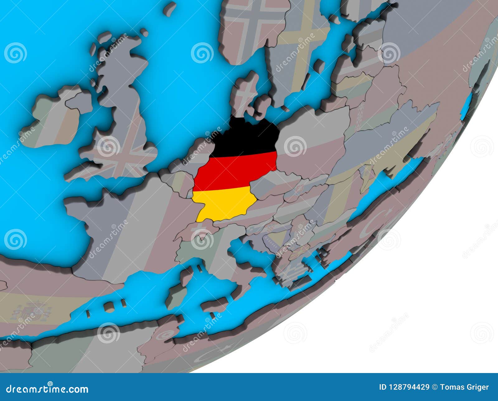 Map of Germany with Flag on Globe Stock Illustration - Illustration of ...