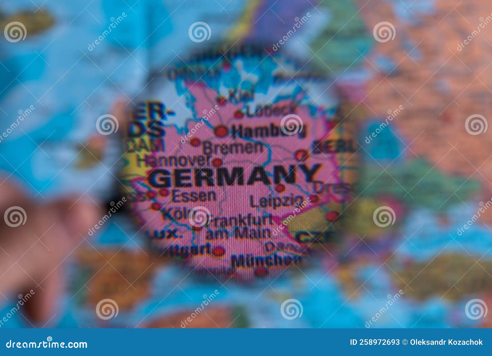 Map of Germany through Magnifying Glass. Stock Image - Image of focus, magnification: 258972693