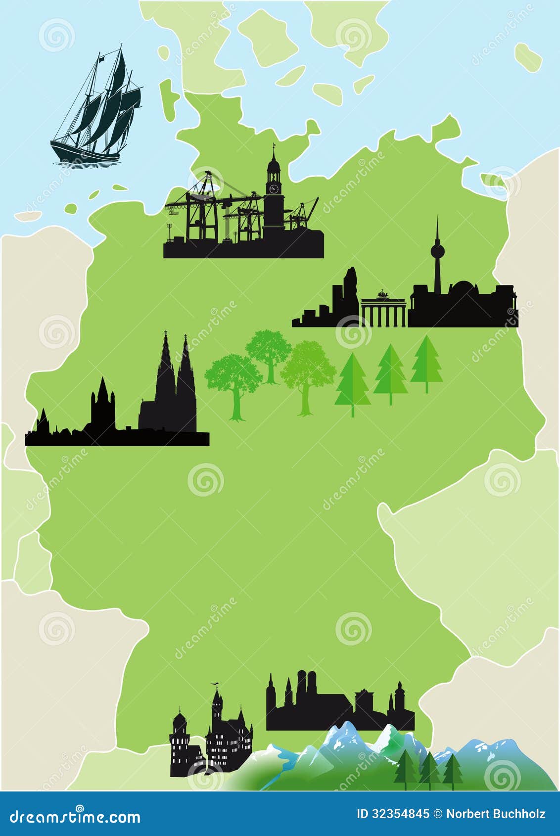Map of Germany stock vector. Illustration of ocean, journey - 32354845