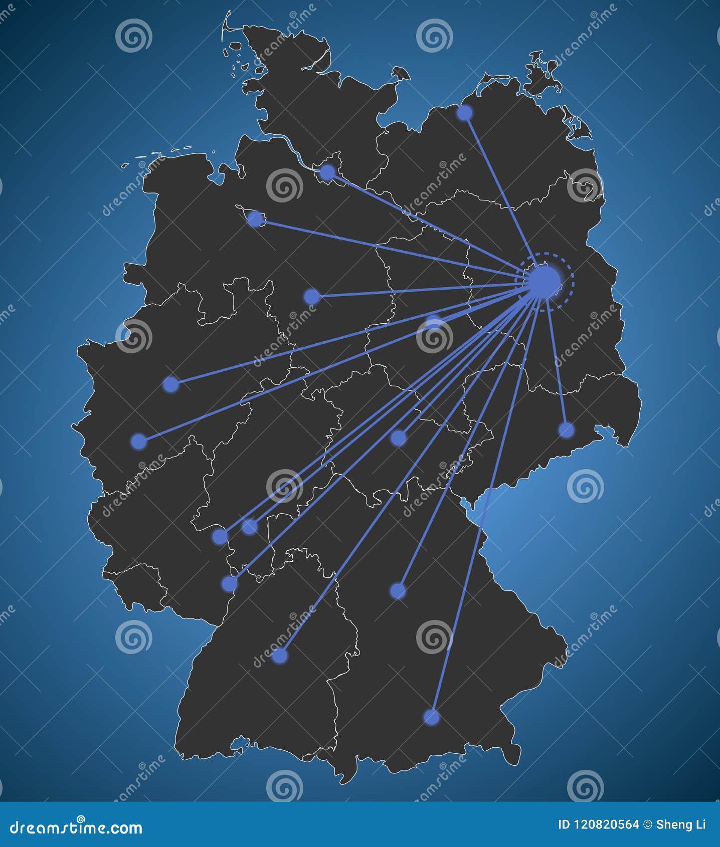Berlin-centered German Map, City Network Stock Vector - Illustration of ...