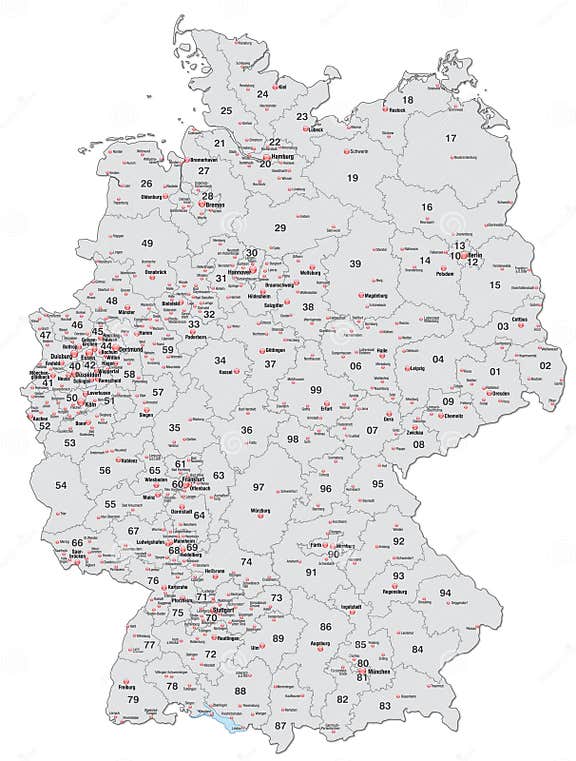 Map of Germany with Postcodes in Gray Stock Vector - Illustration of ...