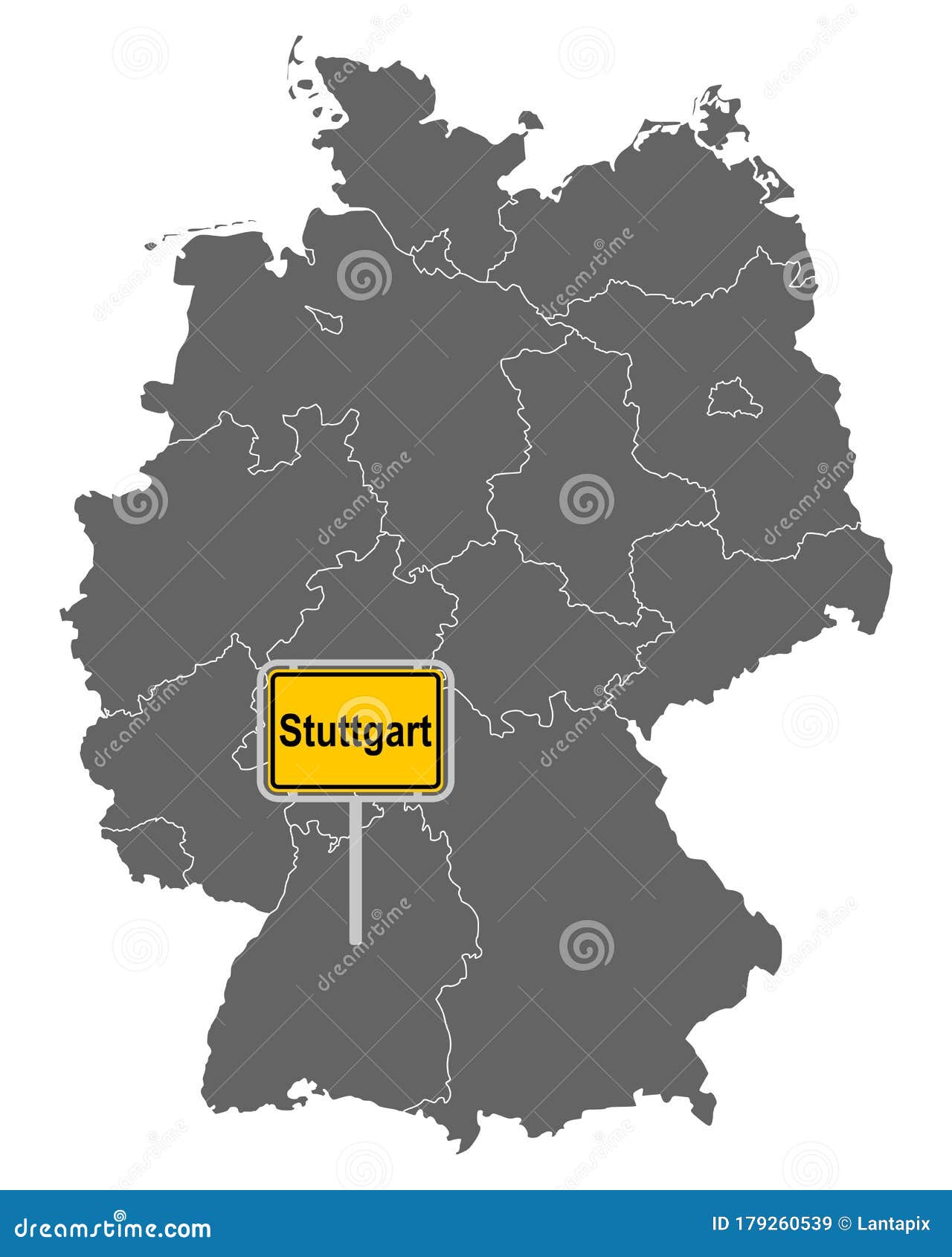 Map of Germany with Road Sign of Stuttgart Stock Vector - Illustration ...