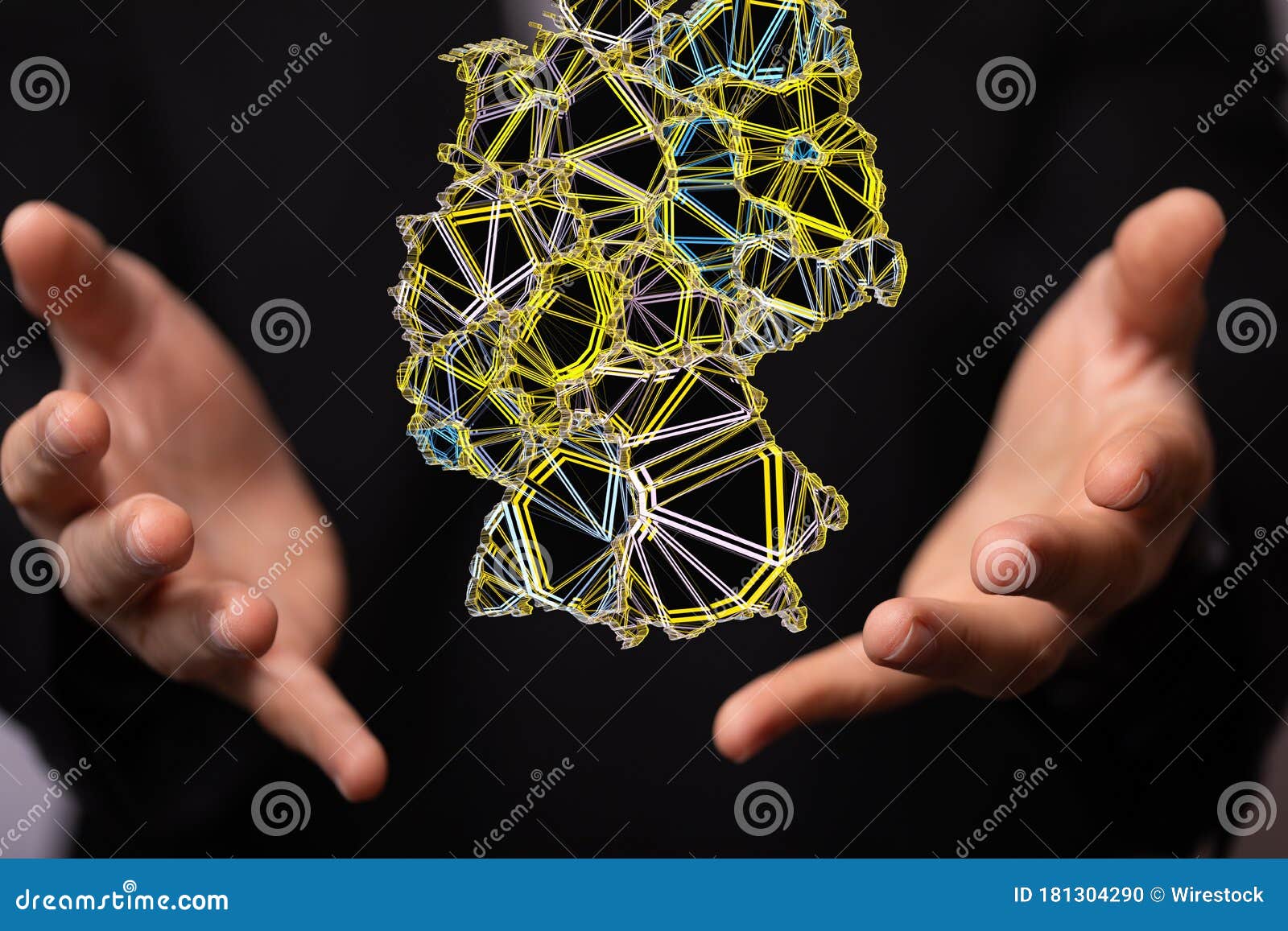 A Map of Germany. Wire Frame 3D Mesh Polygonal Network Line, Design ...