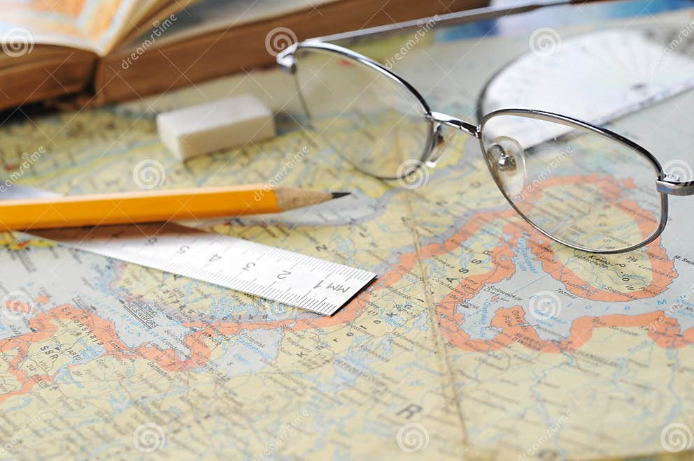 Map and glasses stock image. Image of eraser, cartography - 12578785