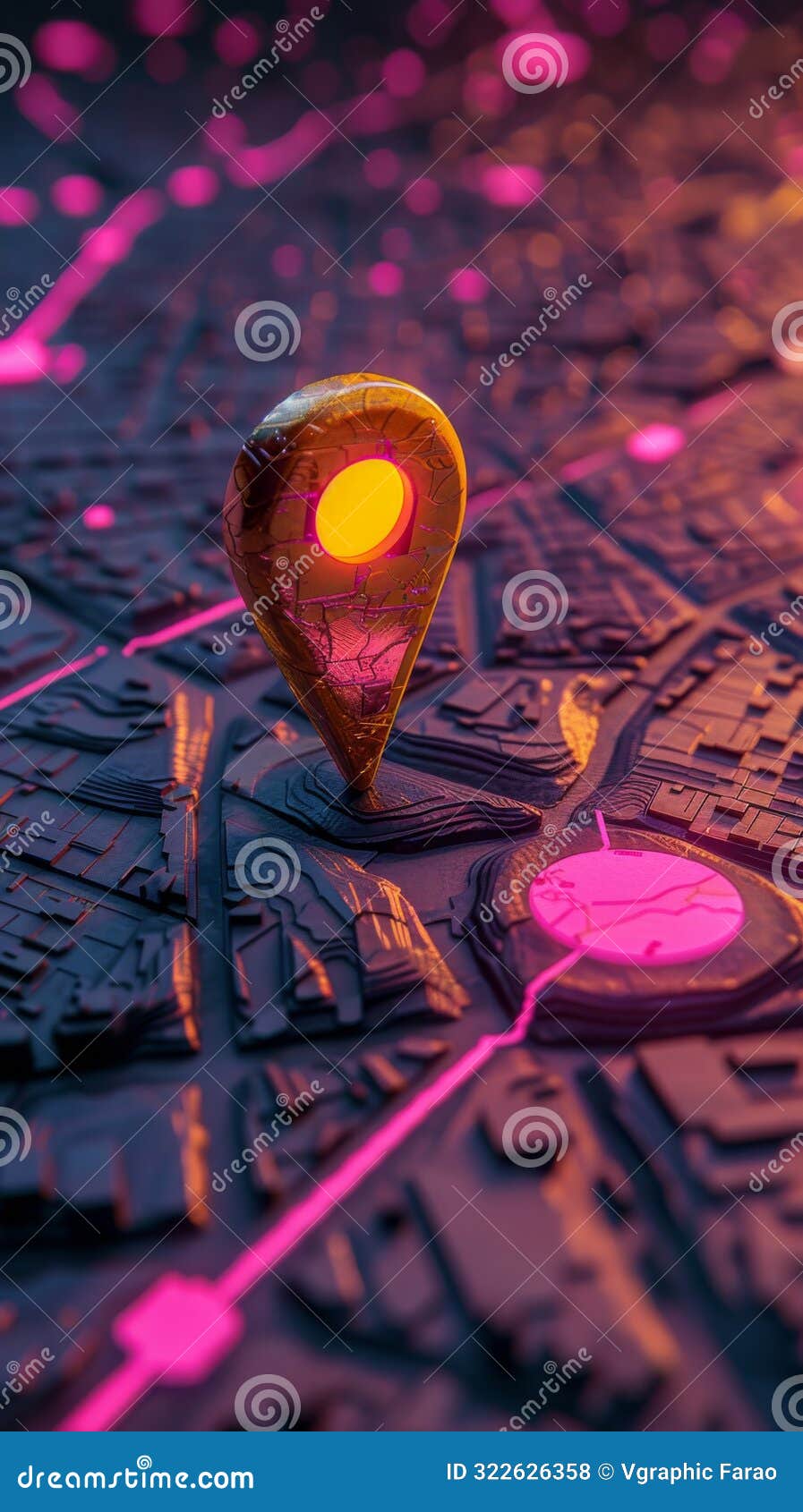 Map with Glowing Location Pin in Futuristic City, Abstract Concept ...