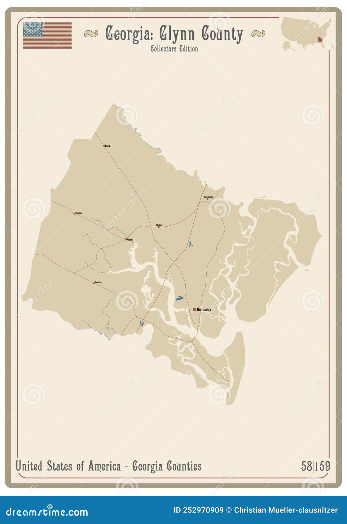 Map of Glynn County in Georgia Stock Vector - Illustration of federal ...