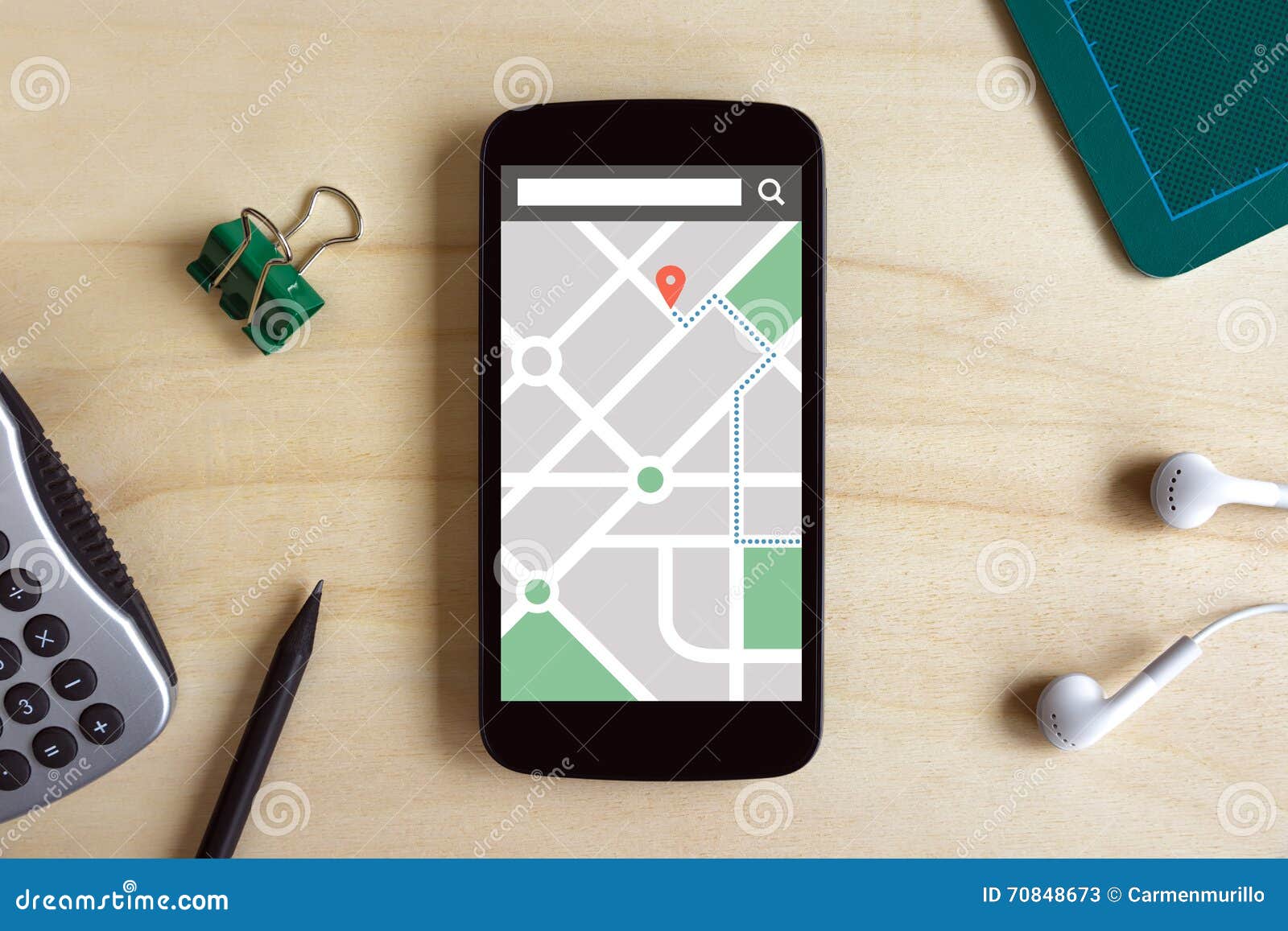 Map Gps Navigation Application on Smart Phone Screen on Wooden D Stock ...